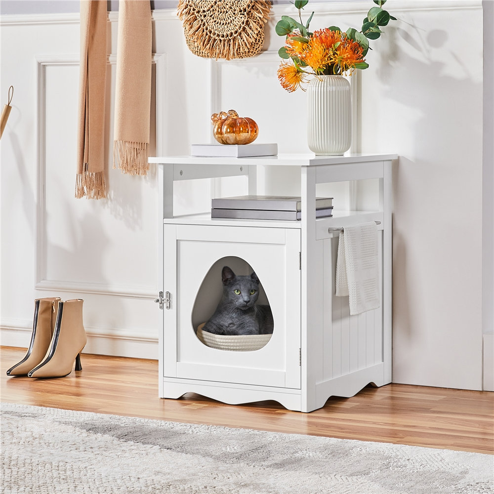 Cat Litter Box Enclosure Lockable Wooden Pet Side Table Tucker Murphy Pet
